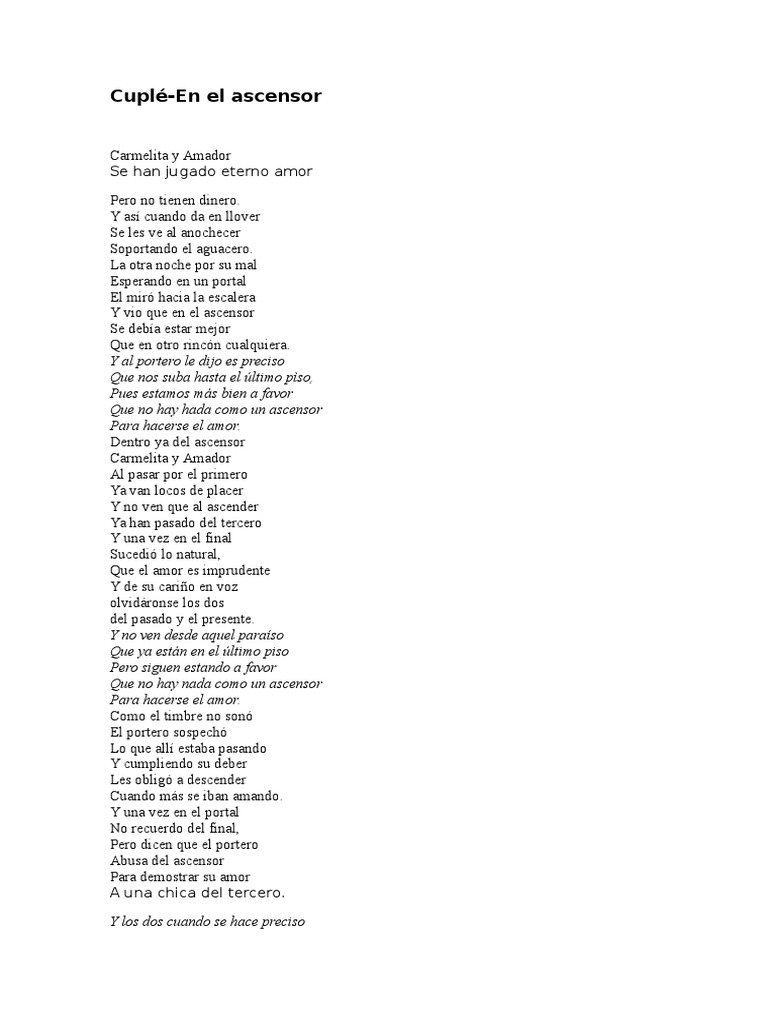Cuplé-En El Ascensor | PDF