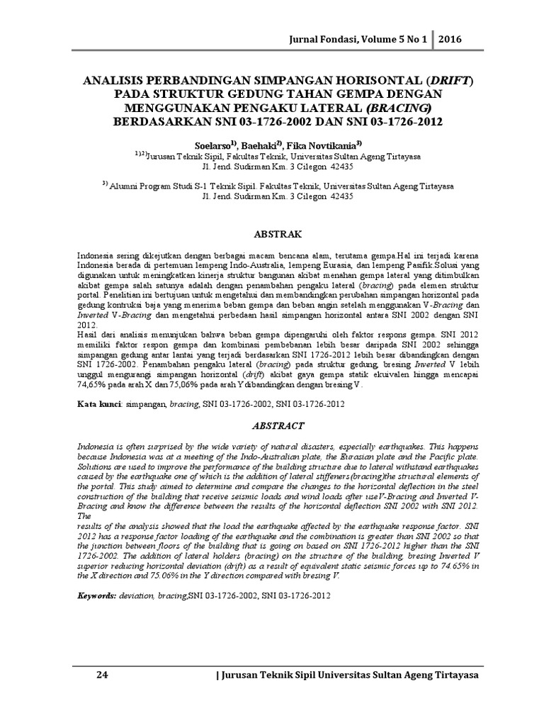 Analisis Perbandingan Simpangan Horisontal (Drift) Pada Struktur Gedung ...