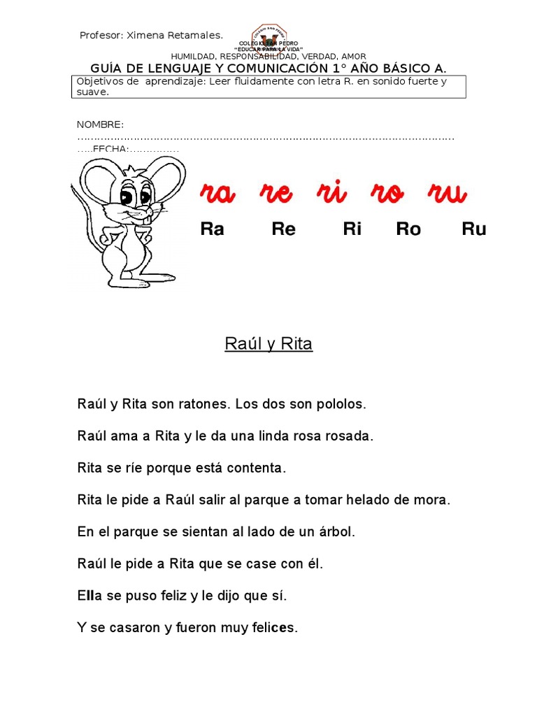 Leccion de Lectura Letra r Fuertey Suave | Educación superior ...