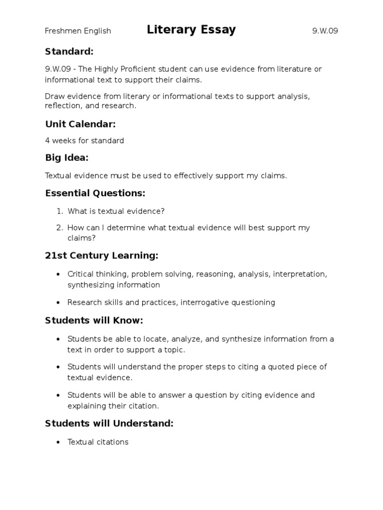 Freshmen English Literary Essay Guide | PDF | Language Arts ...