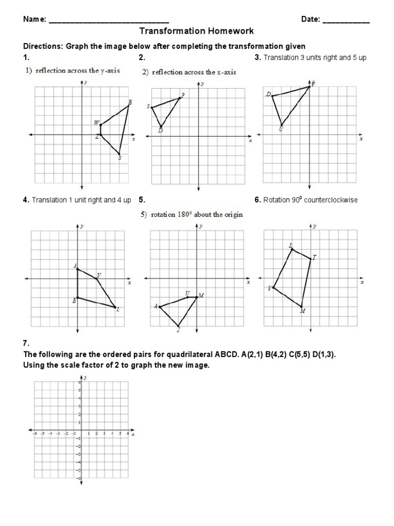 Transformation Homework: Translation 3 Units Right and 5 Up | PDF