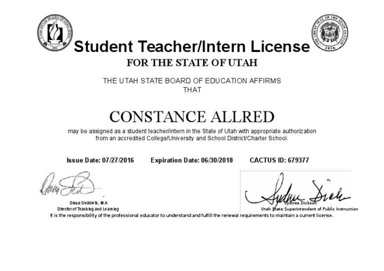 Student Teaching License | PDF