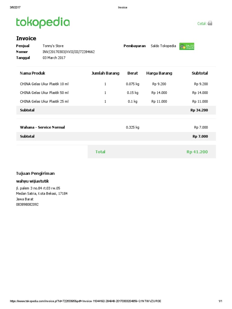 Invoice: Nama Produk Jumlah Barang Berat Harga Barang Subtotal | PDF