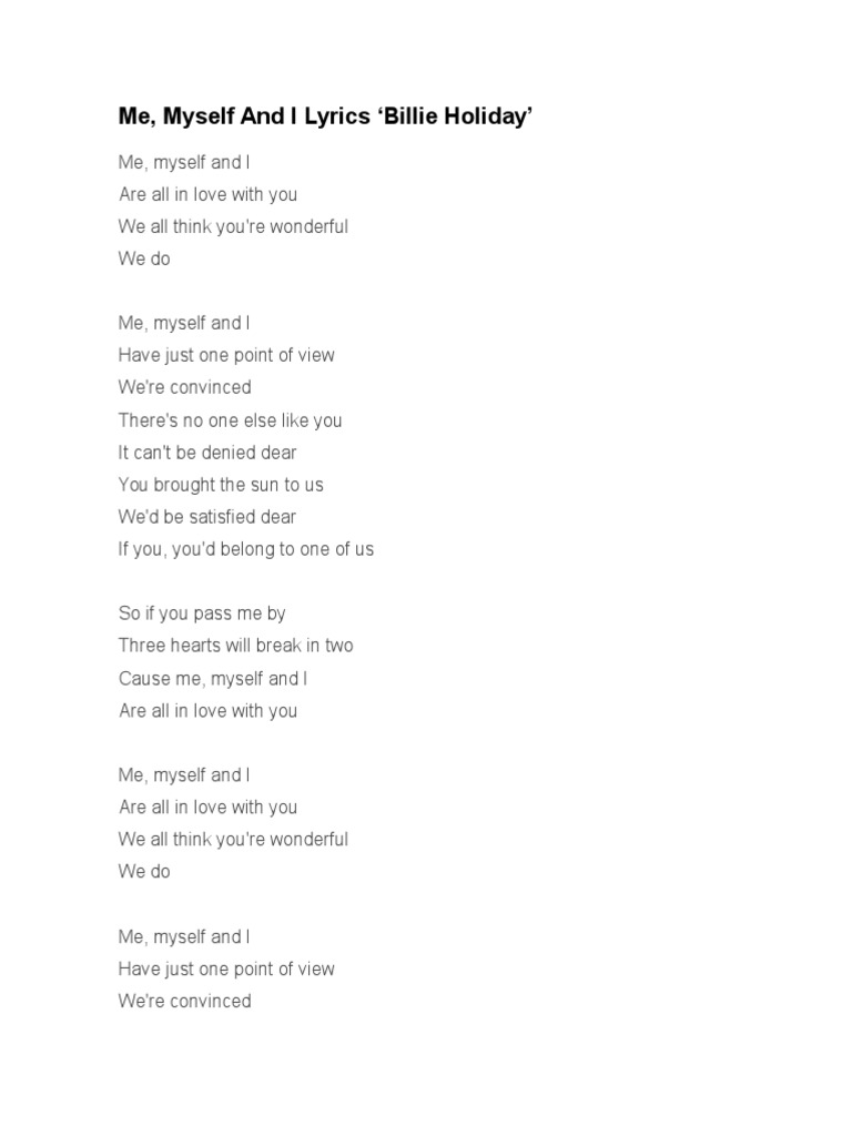 Me, Myself and I Lyrics Billie Holiday' | PDF