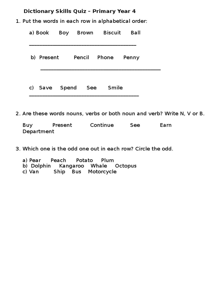 Dictionary Skills Quiz | PDF