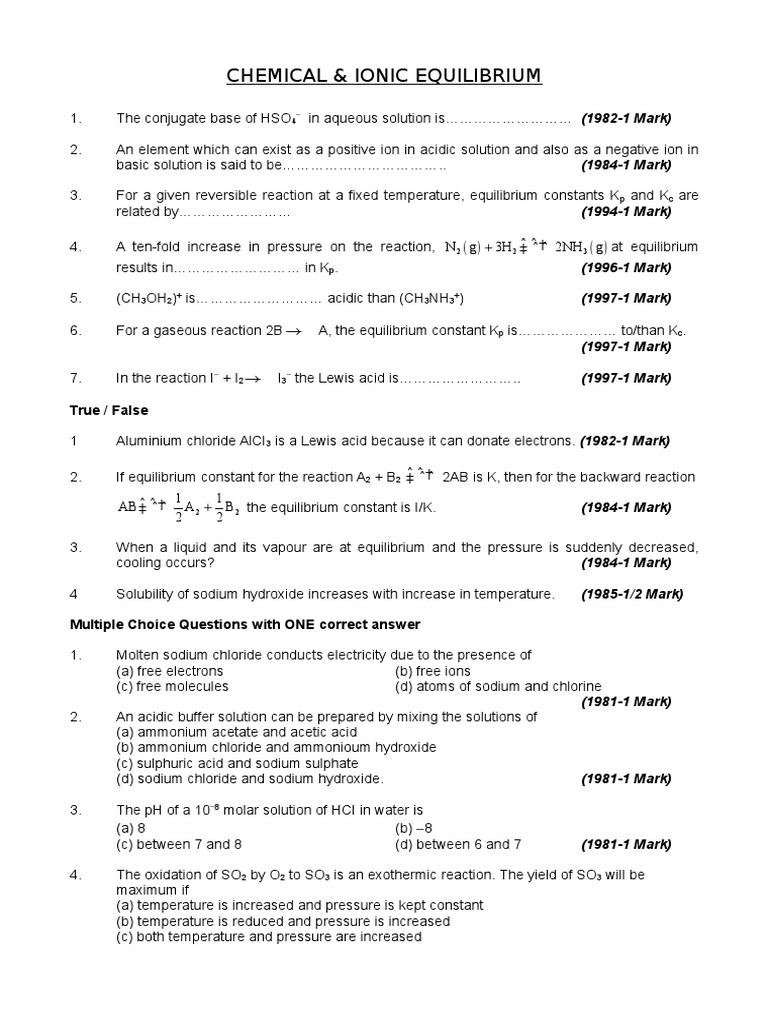 Chemical & Ionic Equilibrium - F | PDF | Acid | Chemical Equilibrium