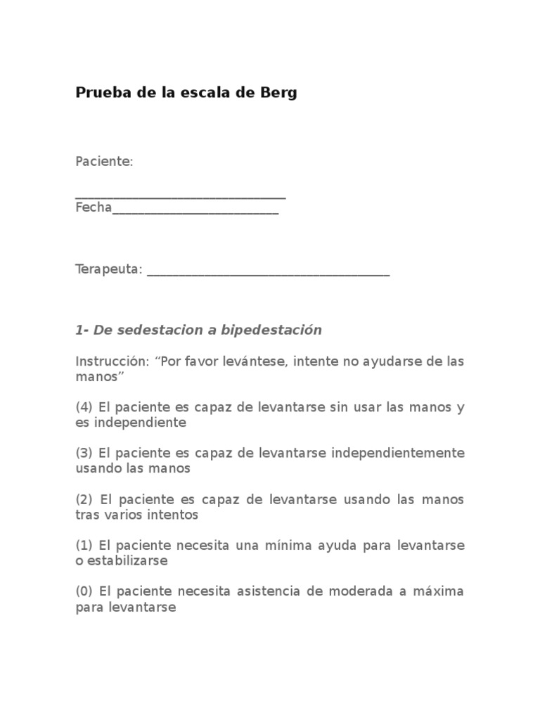 Prueba de La Escala de Berg | Descargar gratis PDF | Pie | Pie (unidad)