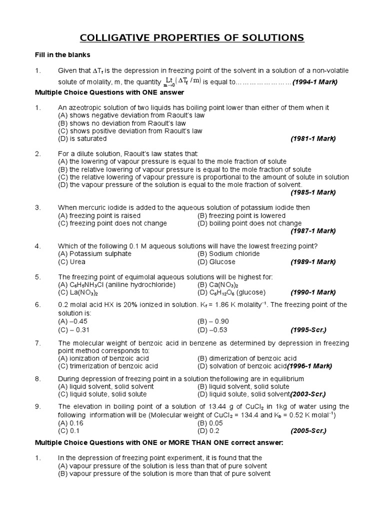 Colligative Properties of Solutions - F | PDF | Solution | Properties ...