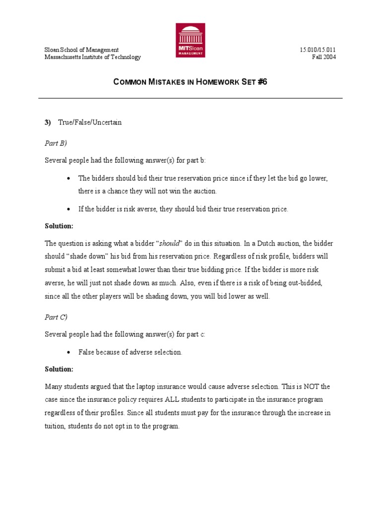 Common Homework Mistakes in Auctions | PDF