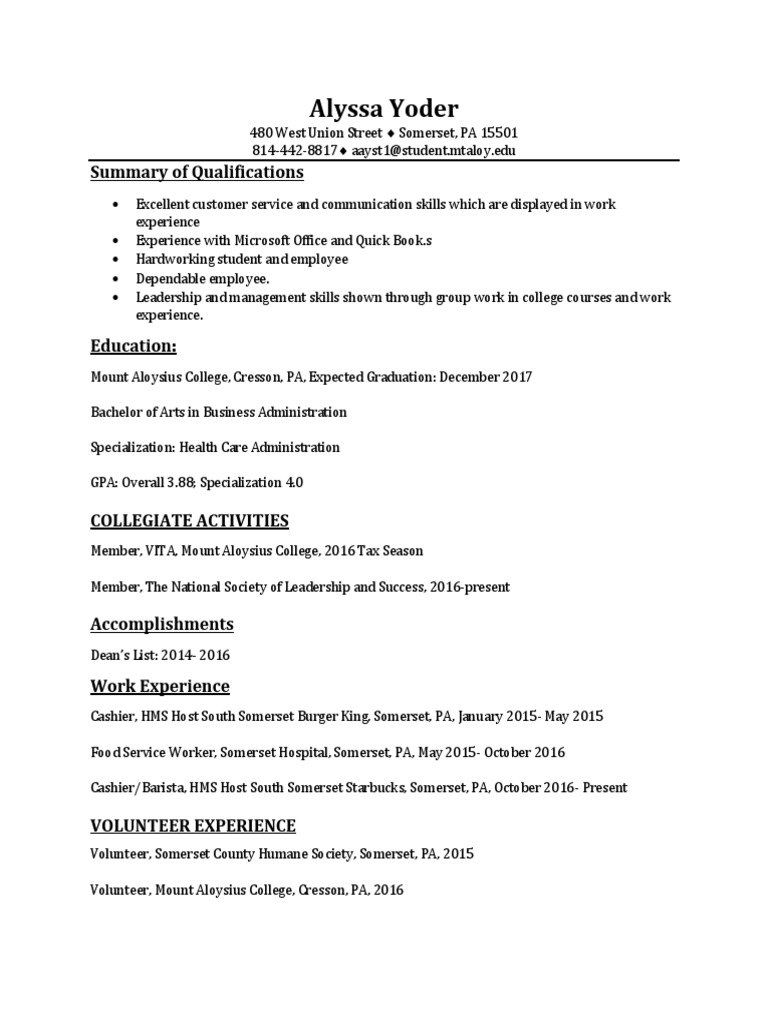 Alyssa Yoder: Summary of Qualifications | PDF | Career & Growth