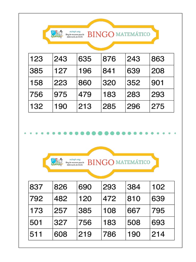 Juego Matemático Valor Posicional | PDF