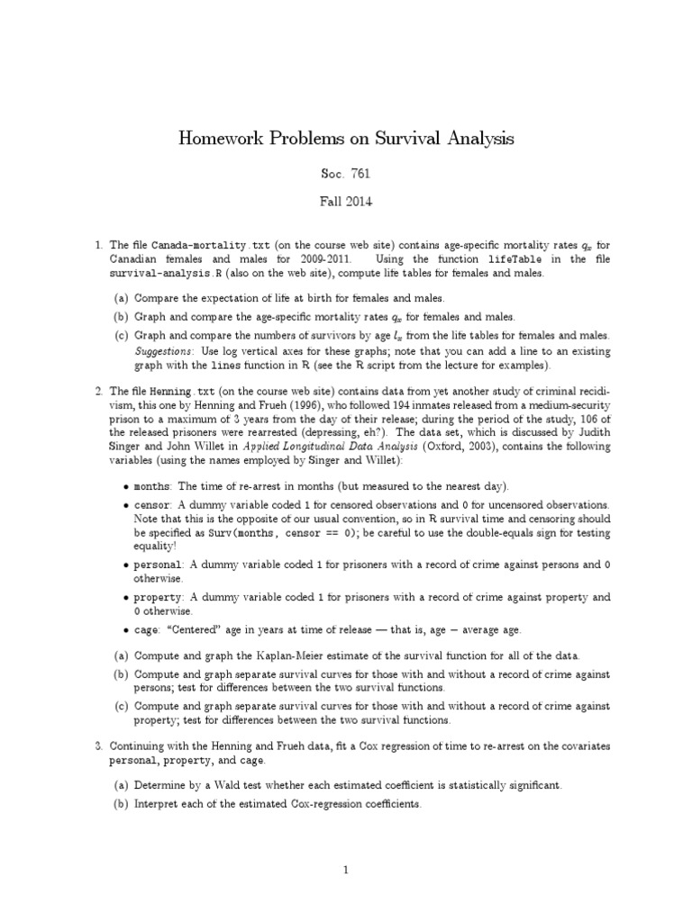Survival Analysis Homework Problems | PDF | Estimation Theory | Analysis