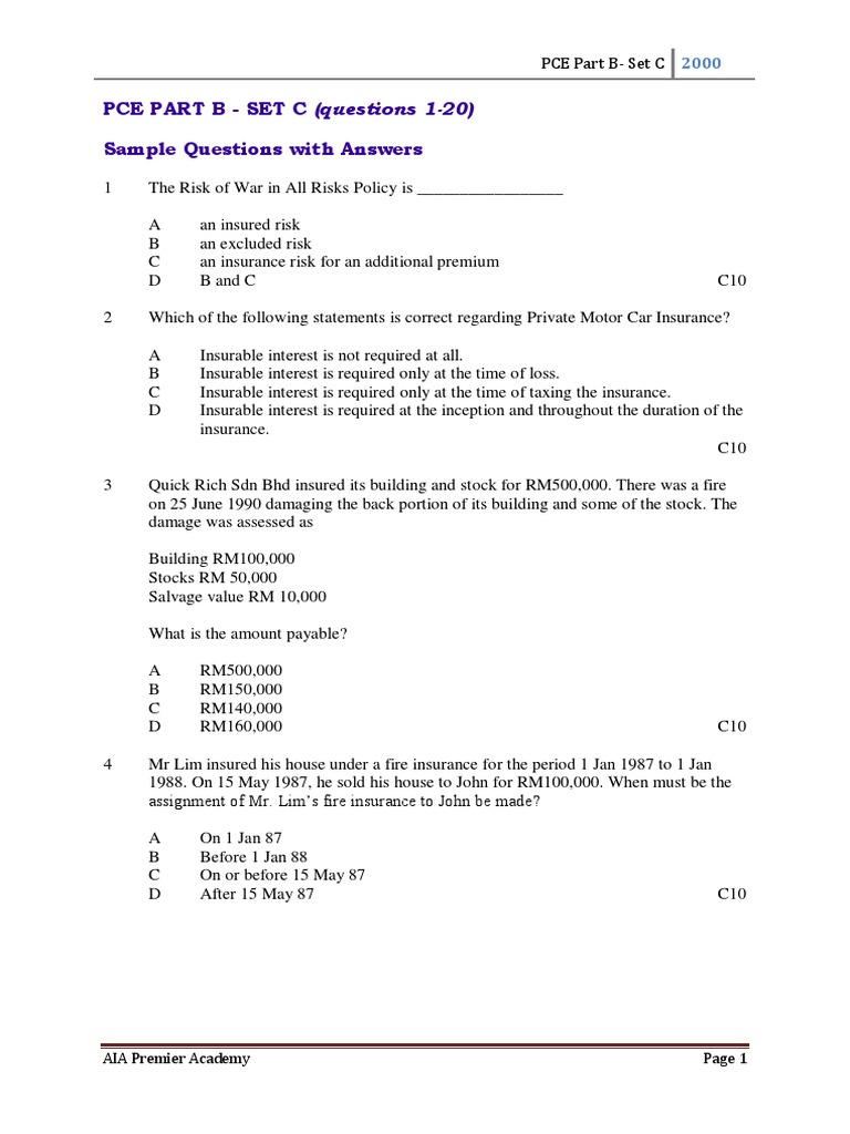 Pce Part B Set C | PDF | Vehicle Insurance | Insurance