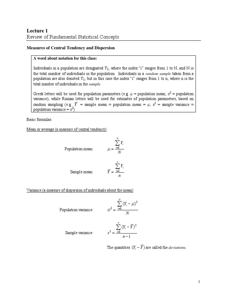 Review of Fundamental Statistical Concepts: Measures of Central ...