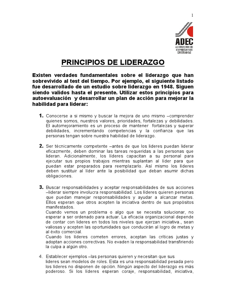 Principios de Liderazgo | PDF | Liderazgo | Toma de decisiones