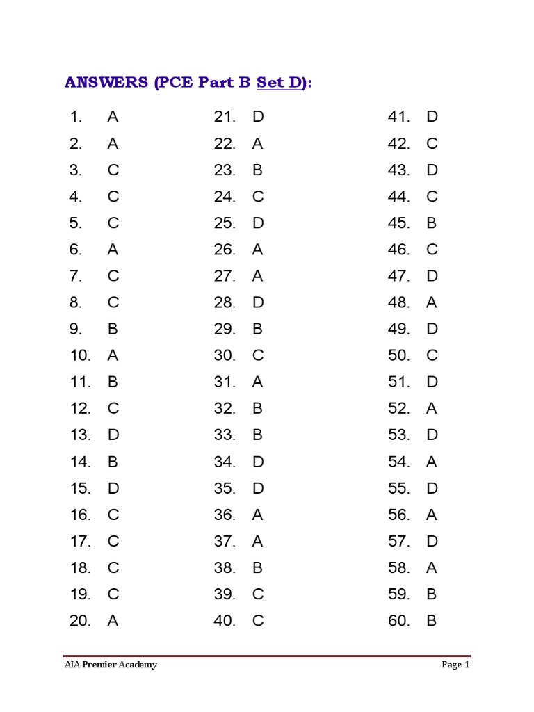 PCE Part B Set D Answers | PDF