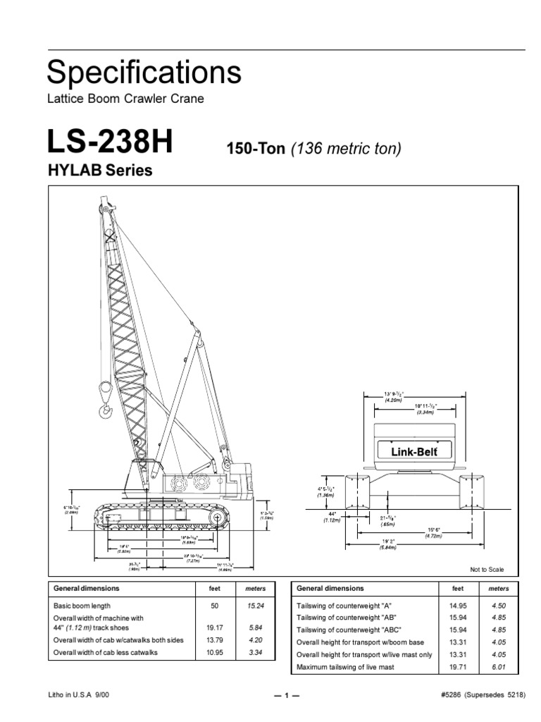 150 Ton Link Belt LS 238HSpecs | PDF | Clutch | Crane (Machine)