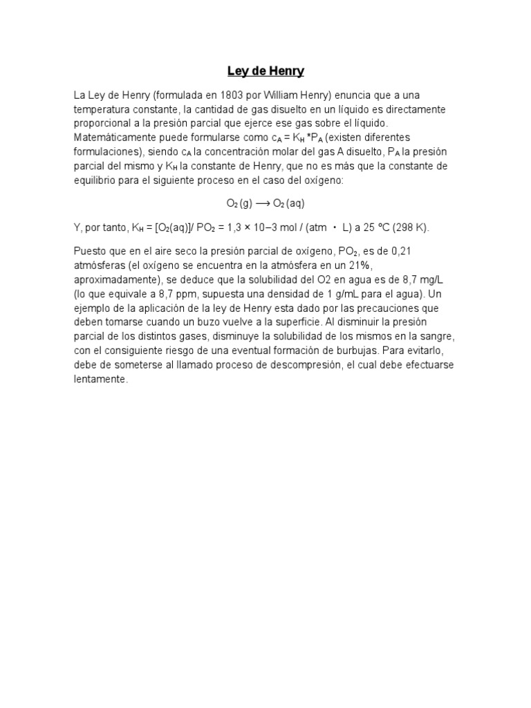 Ley de Henry | PDF | Destilación | Química Física