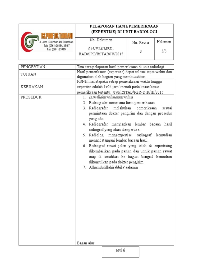 Spo Pelaporan Hasil Pemeriksaan (Expertise) Di Unit Radiologi | PDF ...