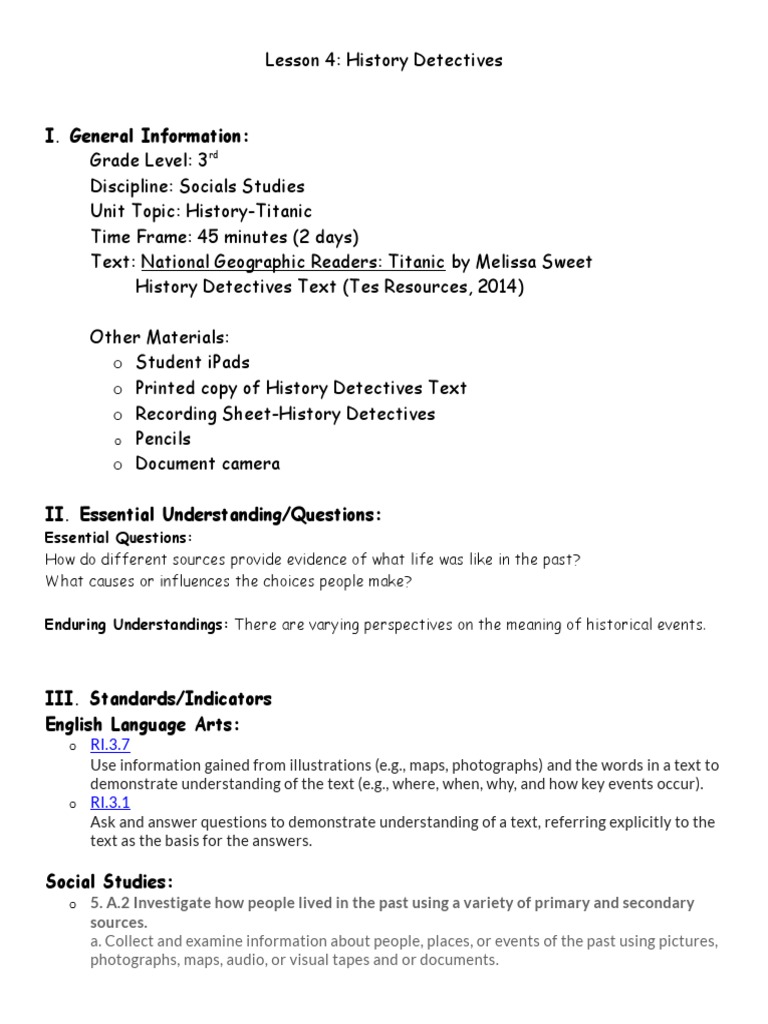 Lesson 4-History Detectives | PDF | Rms Titanic | Cognition