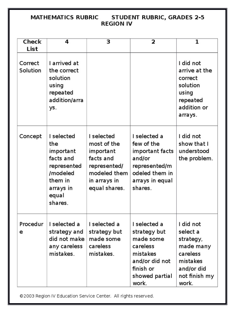 Math Rubric 4 4 | PDF | Teaching Mathematics | Cognition