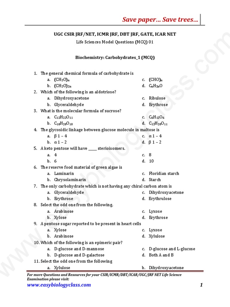 Questions: Biochemistry | PDF | Carbohydrates | Glucose
