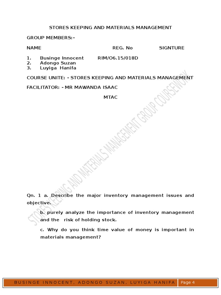 Stores Keeping and Materials Management | PDF | Business | Finance ...