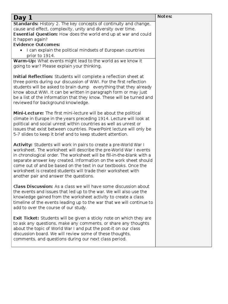 WWI Causes and Chronology Worksheet | PDF | World War I | Posttraumatic ...