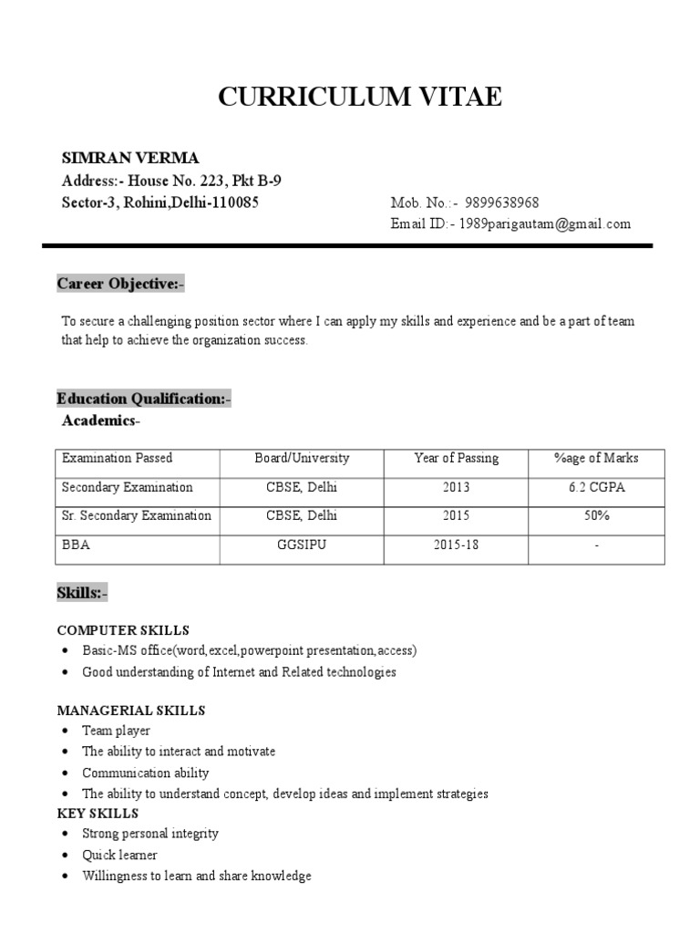 Curriculum Vitae: Simran Verma | PDF