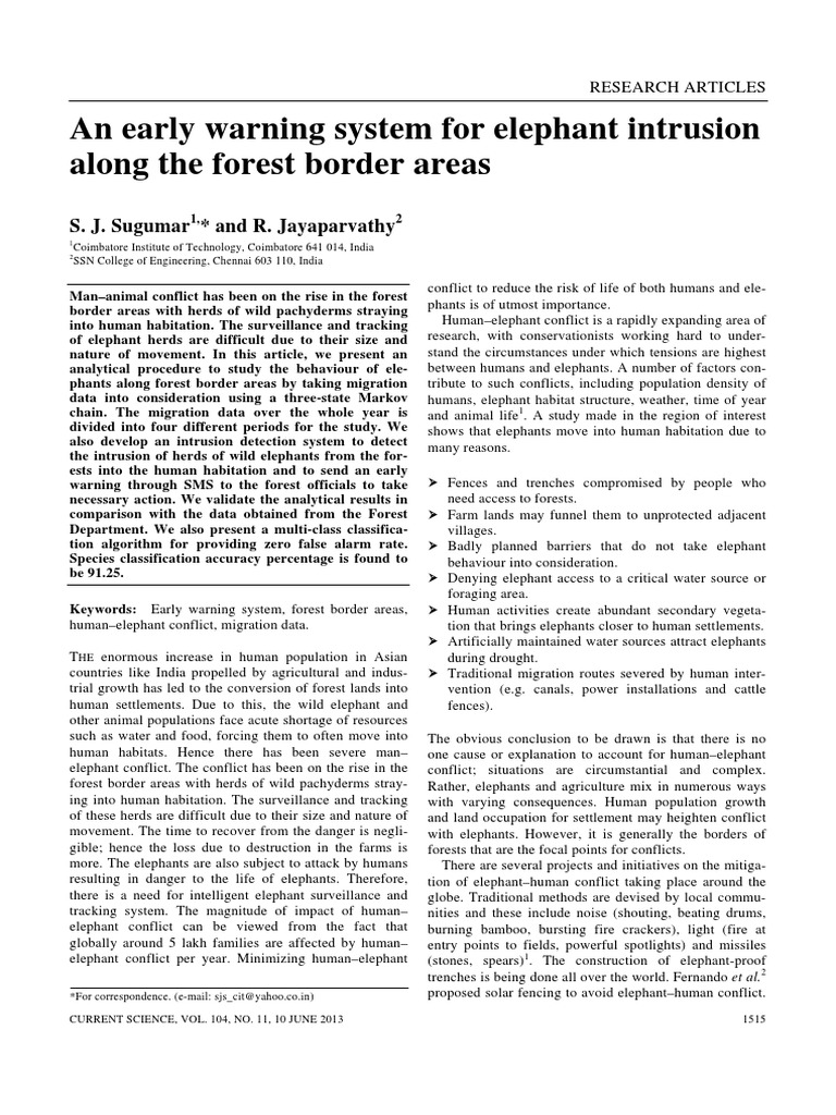 An Early Warning System For Elephant Intrusion Along The Forest Border ...