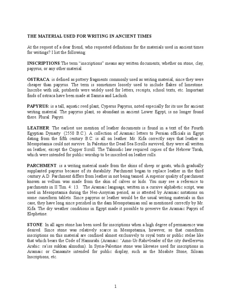 The Material Used For Writing in Ancient Times | PDF | Papyrus | Cuneiform