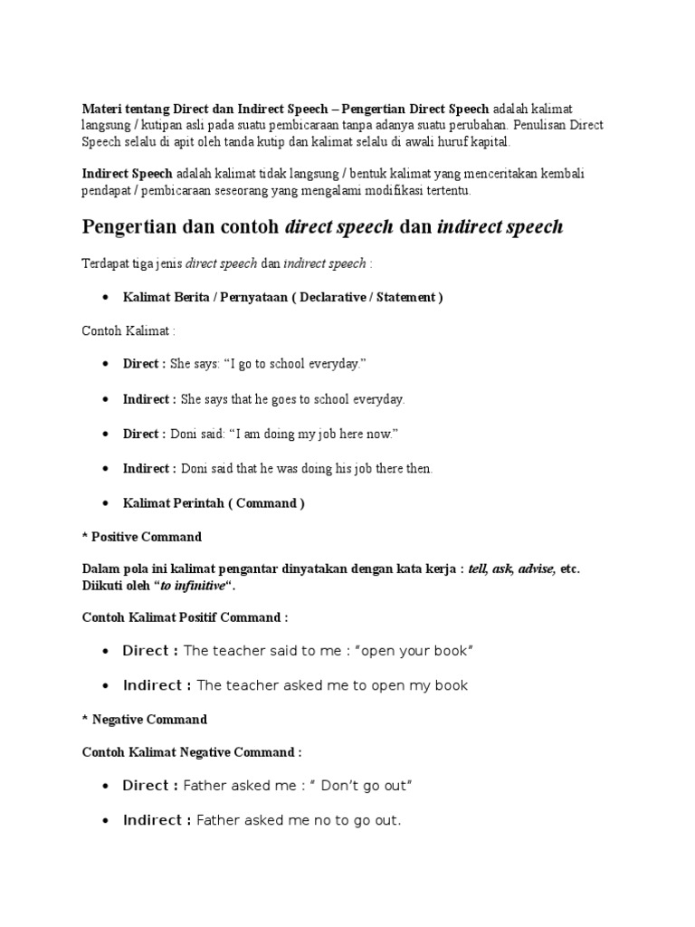 Materi Tentang Direct Dan Indirect Speech | PDF | Semantics | Cognitive ... Materi Tentang Direct Dan Indirect Speech | PDF | Semantics | Cognitive ...