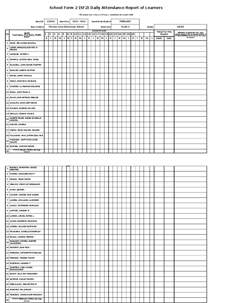 SF2 - 2015 - Grade 6 - ARIES November Blank February | Download Free ...