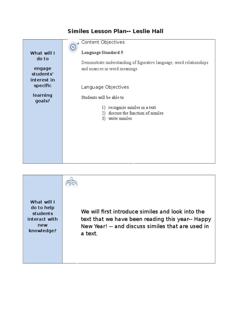 Similes Lesson Plan for Engaging Students | PDF