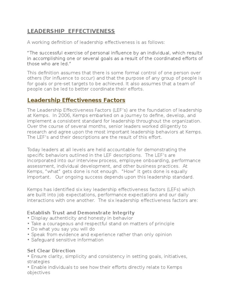 Leadership Effectiveness | PDF | Goal | Leadership