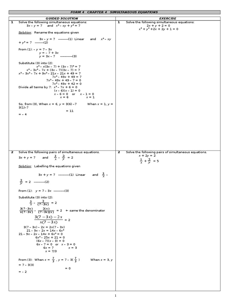 Chapter 4 Simultaneous Equations | PDF | Equations | Algebra