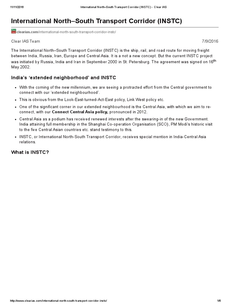 International North-South Transport Corridor (INSTC) | PDF | Economies ...
