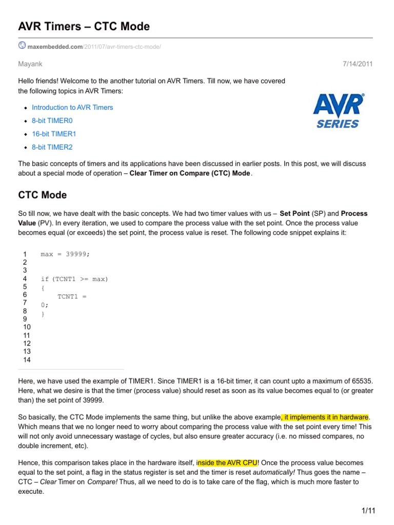 Avr Timers Ctc Mode Pdf Timer Computer Architecture