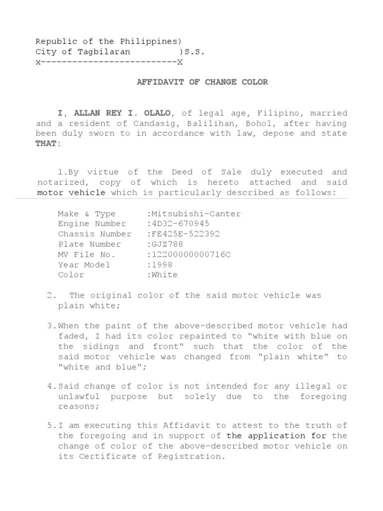 Affidavit of Change Color | PDF