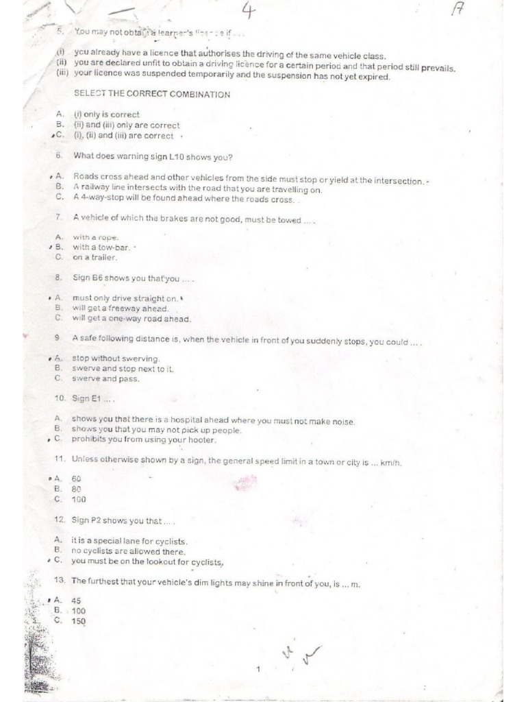 Leaners License Test A | PDF