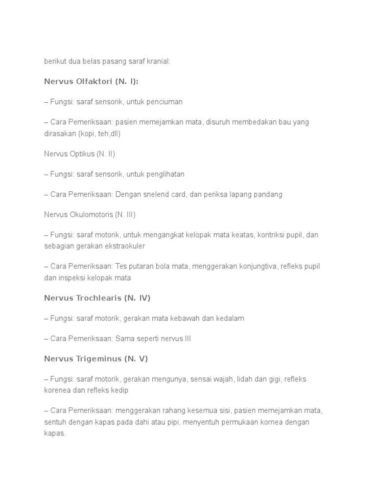 Pemeriksaan Fungsi Nervus Fasialis | PDF | Kajian Bahasa Asing | Sains ...