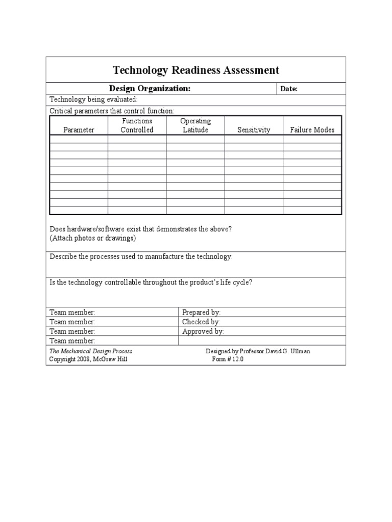 Technology Readiness Assessment: Design Organization | PDF