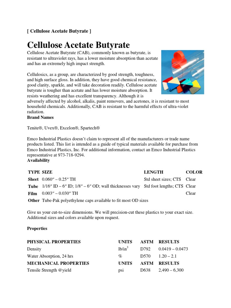Cellulose Acetate Butyrate | Plastic | Ultraviolet