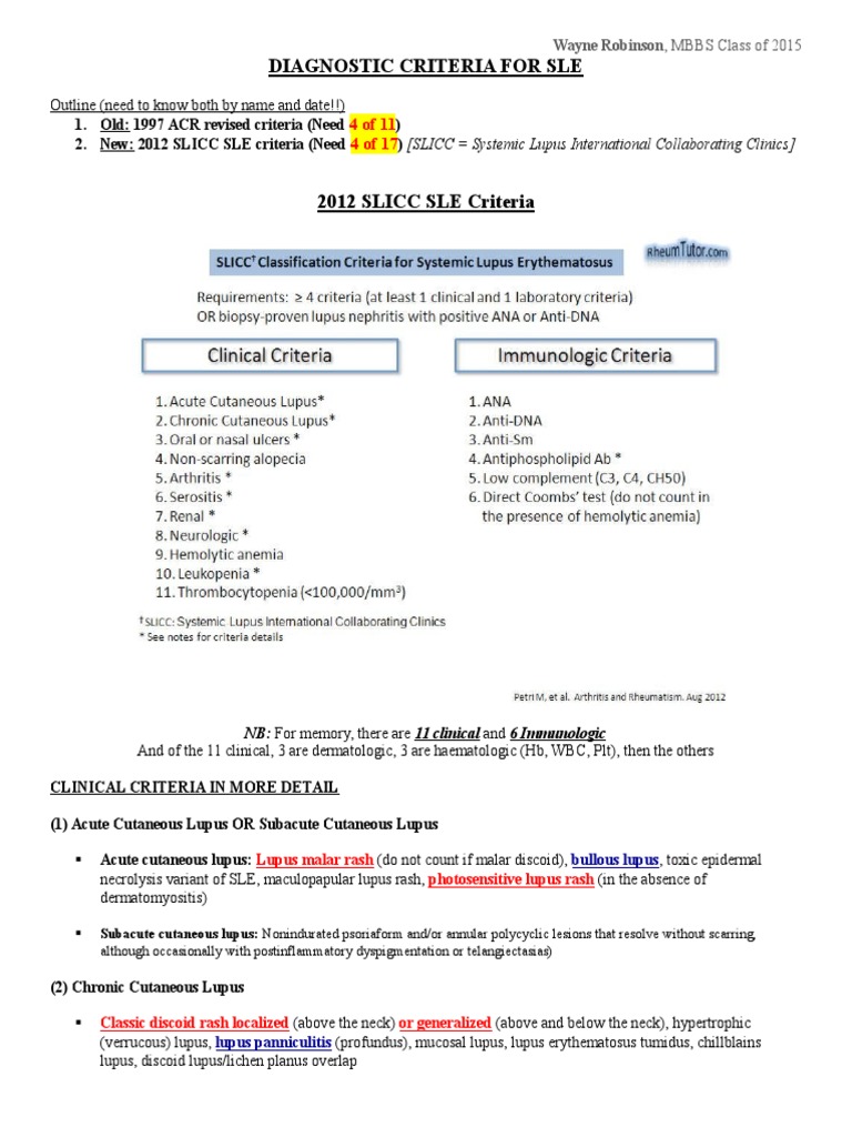 1 MED Notes Diagnostic Criteria For SLE | PDF | Systemic Lupus ...