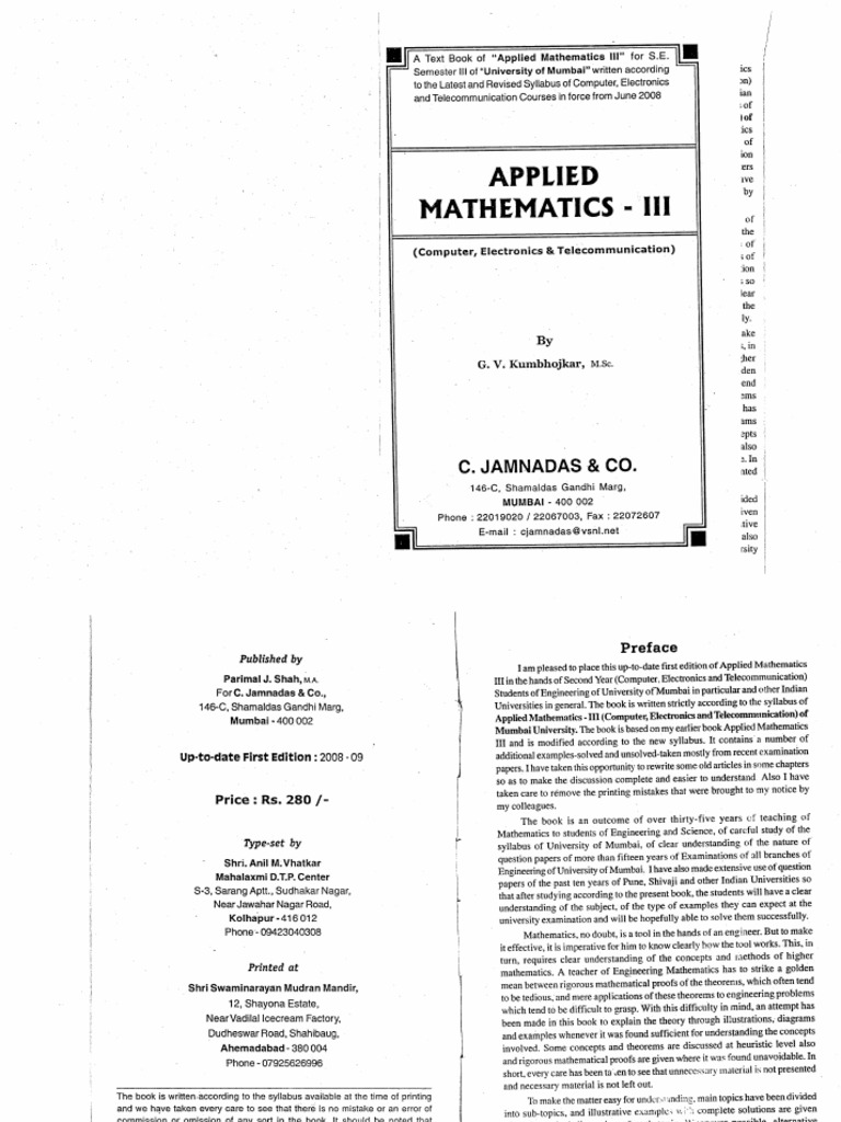 Maths 3-GV Kumbhojkar PDF | PDF