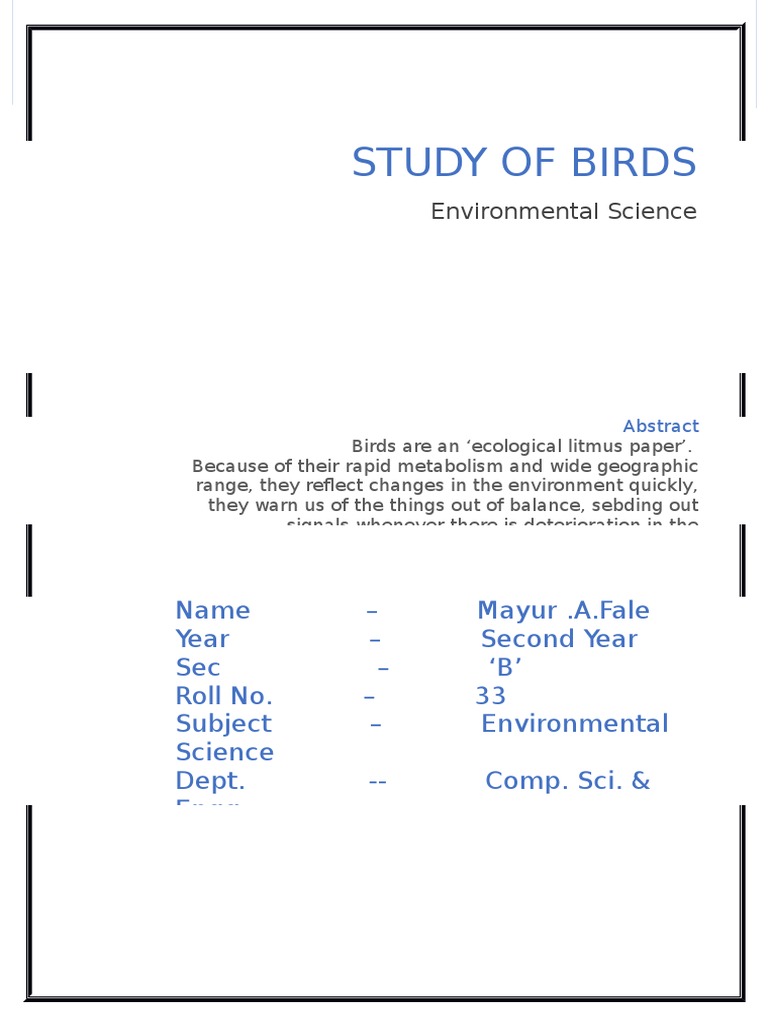 Study of Birds: Environmental Science | Download Free PDF | Parrot | Birds