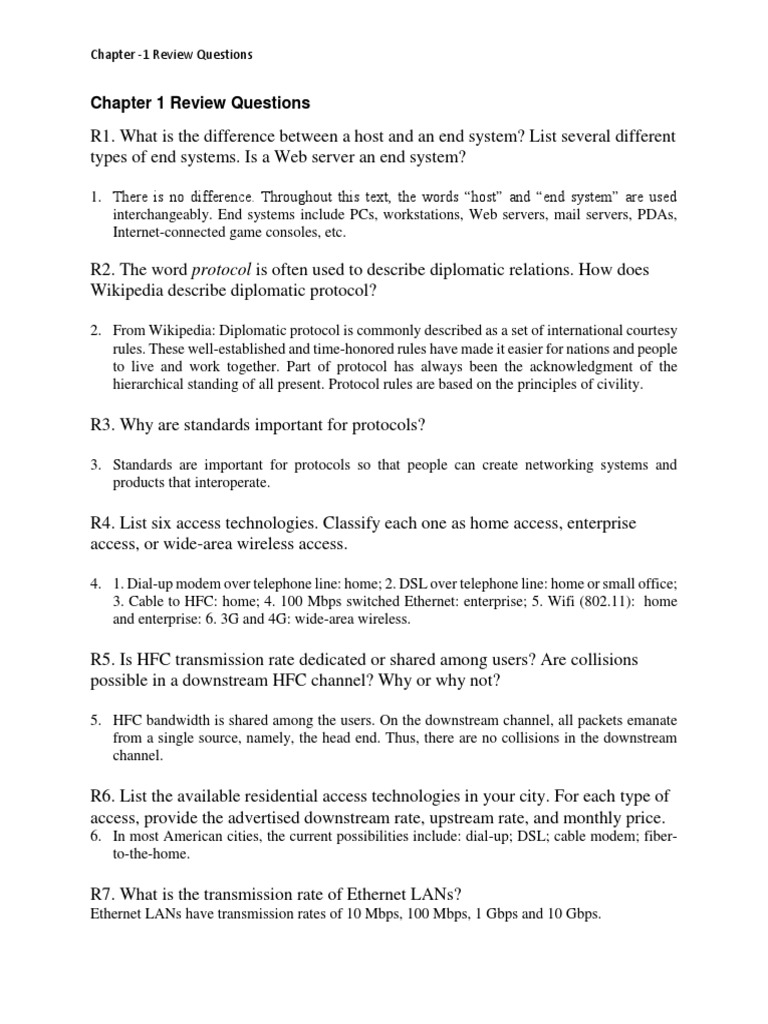 Chapter 1 Review Questions Solution Pdf Internet Service Provider Network Packet 