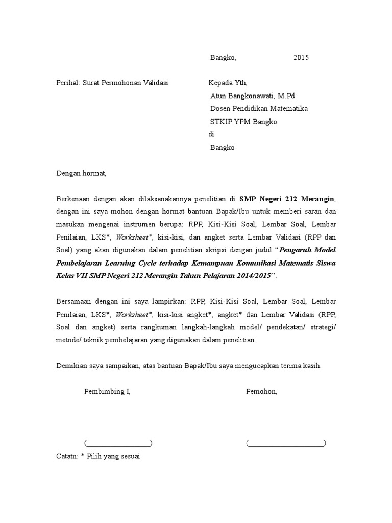 1 Surat Permohonan Validator | PDF | Karier & Perkembangan