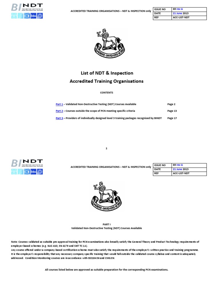 NDT & Inspection Training List | PDF | Technology & Engineering