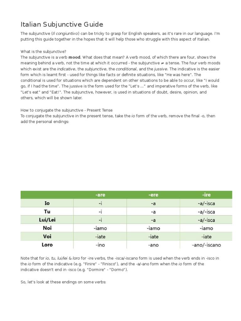 Italian Subjunctive Guide | Download Free PDF | Grammatical Tense ...